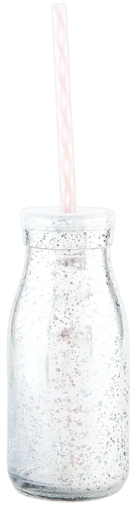 Stříbrná skleněná láhev na brčko - Ø 6*14 cm / 0,2 L