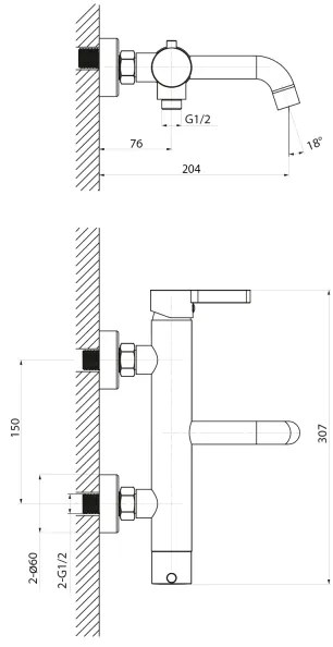 Sapho - Vanová baterie ICONIC lesklý chrom