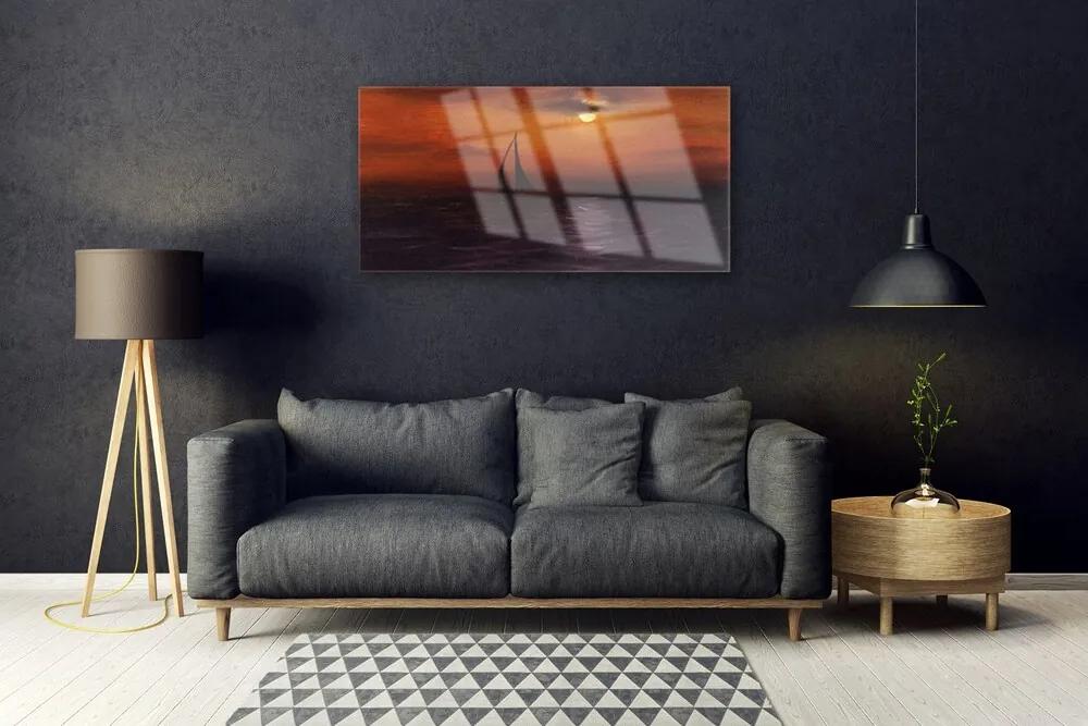 Obraz na skle Moře Loďka Krajina 125x50 cm