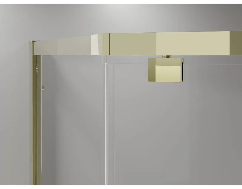 Mexen Exo, pětiúhelníkový výklopný sprchový kout 90 x 90 cm, čiré sklo, zlatá, 812-090-090-50-00