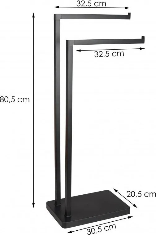 Erga Roki, dvouramenný věšák na ručníky 30,5x20,5x80,5 cm, černá matná, ERG-YKA-P.ROKI-BLK