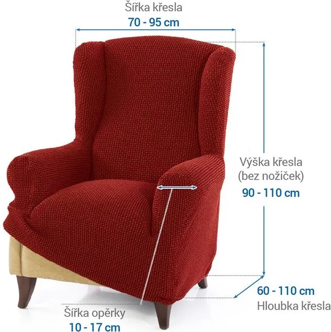 Super strečové potahy NIAGARA cihlová křeslo ušák (š. 70 - 95 cm)
