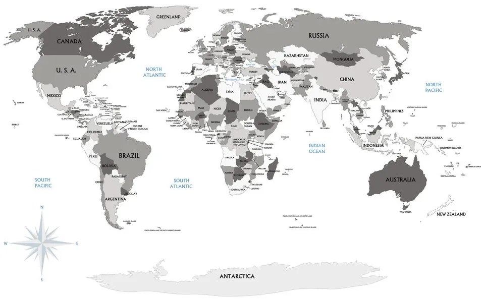 Samolepící tapeta černobílá mapa s modrým kontrastem