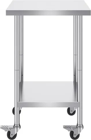 Pracovní stůl z nerezové oceli Komerční přípravný stůl 61 × 61 cm se 4 kolečky