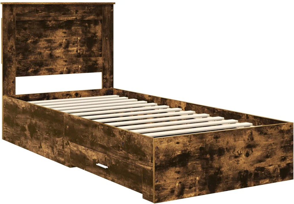 Rám postele Uzený dub a stříbrná 75 x 190 cm Kompozitní dřevo 3410377