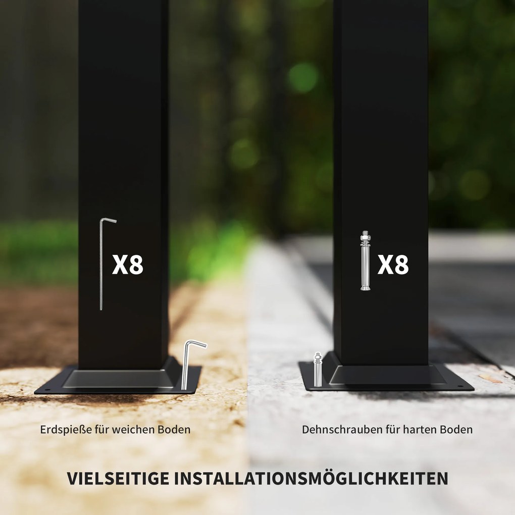 Pergola cca 3x3 m Volně stojící zastřešení terasy s posuvnou střechou, magnetická podložka, 8 cm sloupek odolný proti UV záření