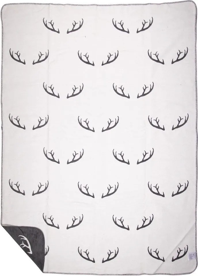 Šedo-bílý oboustranný pléd s parohy Antler XL – 150*200*1 cm