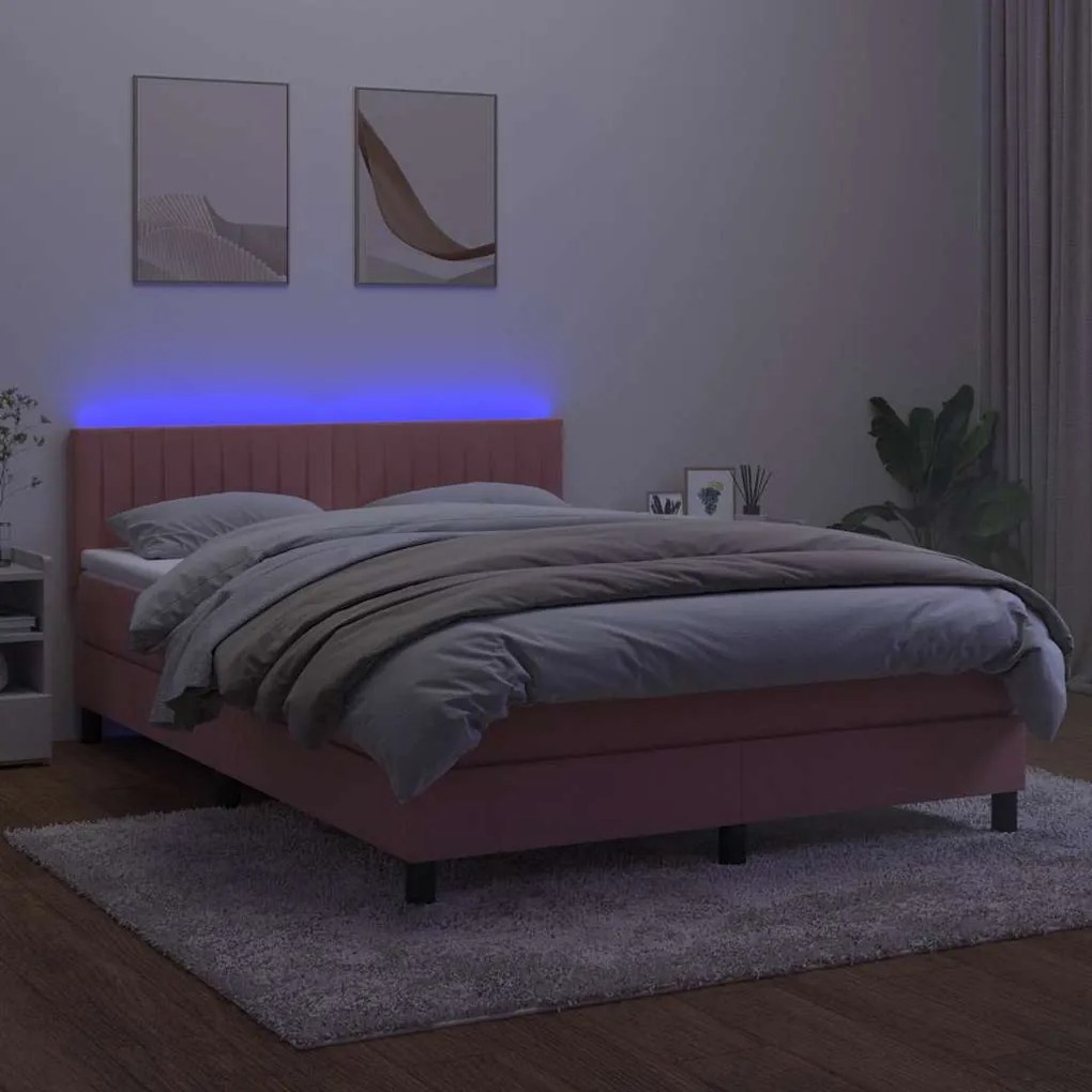 Box spring postel s matrací a LED růžová 140x190 cm samet 3134524