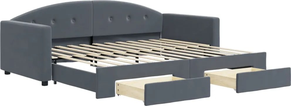 Válenda s přistýlkou a zásuvkami tmavě šedá 90 x 200 cm samet 3197350
