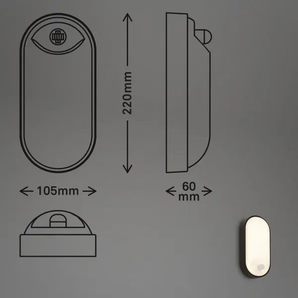 Brilo - LED Venkovní nástěnné svítidlo se senzorem RUCH LED/12W/230V IP65 černá