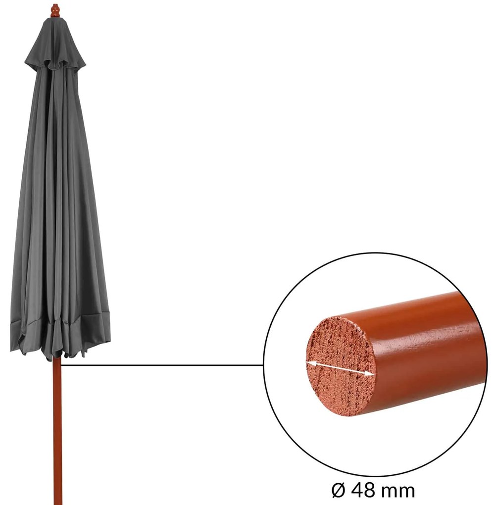 Dřevěný slunečník antracitový Ø330cm UV ochrana 50+ 108782