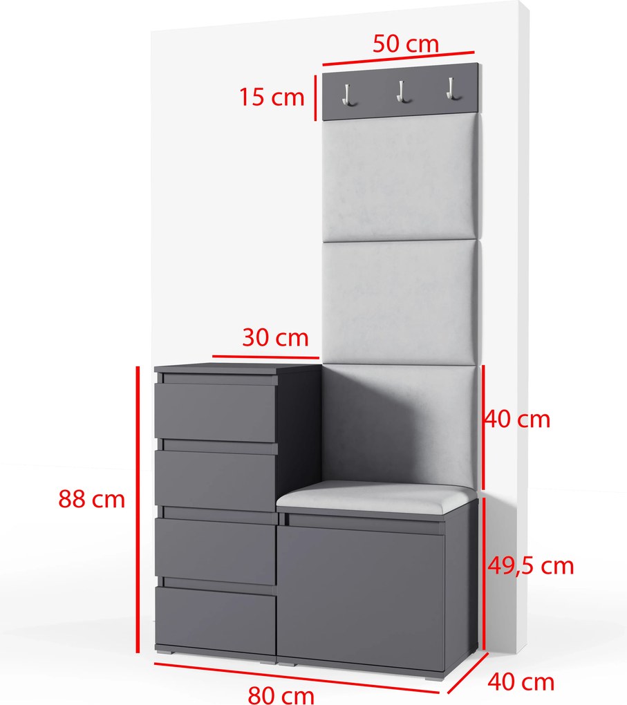 Eka Předsíňová stěna s čalouněnými panely Trinity 36 - Grafit / Hořčicová 2326