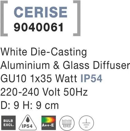 NV 9040061 Venkovní stropní svítidlo CERISE bílý litý hliník a skleněný difuzor GU10 1x7W IP54 220-240V bez žárovky - NOVA LUCE