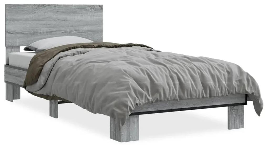 Rám postele šedý sonoma 100 x 200 cm kompozitní dřevo a kov - Default Title
