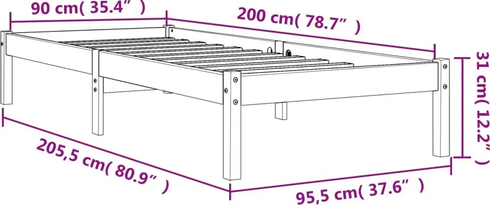 vidaXL Rám postele voskově hnědý 90 x 200 cm masivní borovice [844848]