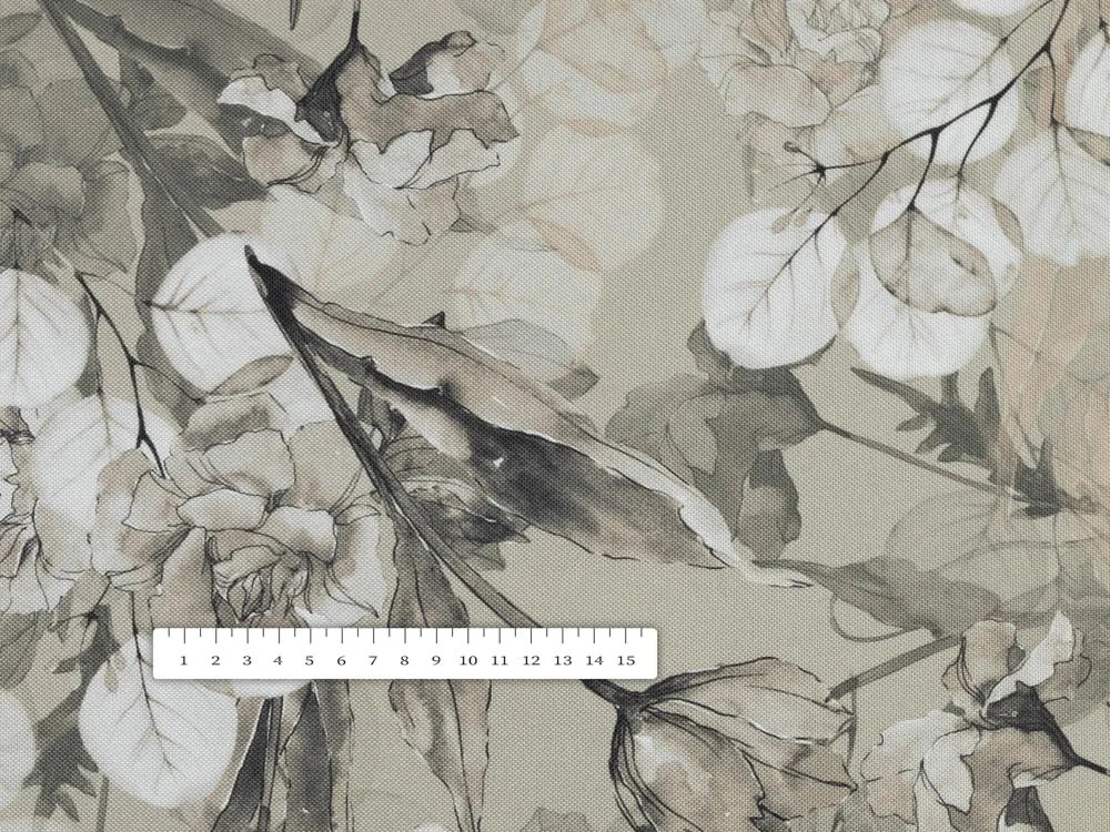 Biante Dekorační povlak na polštář TF-057 Květy s eukalyptem na hnědobéžovém 35 x 45 cm