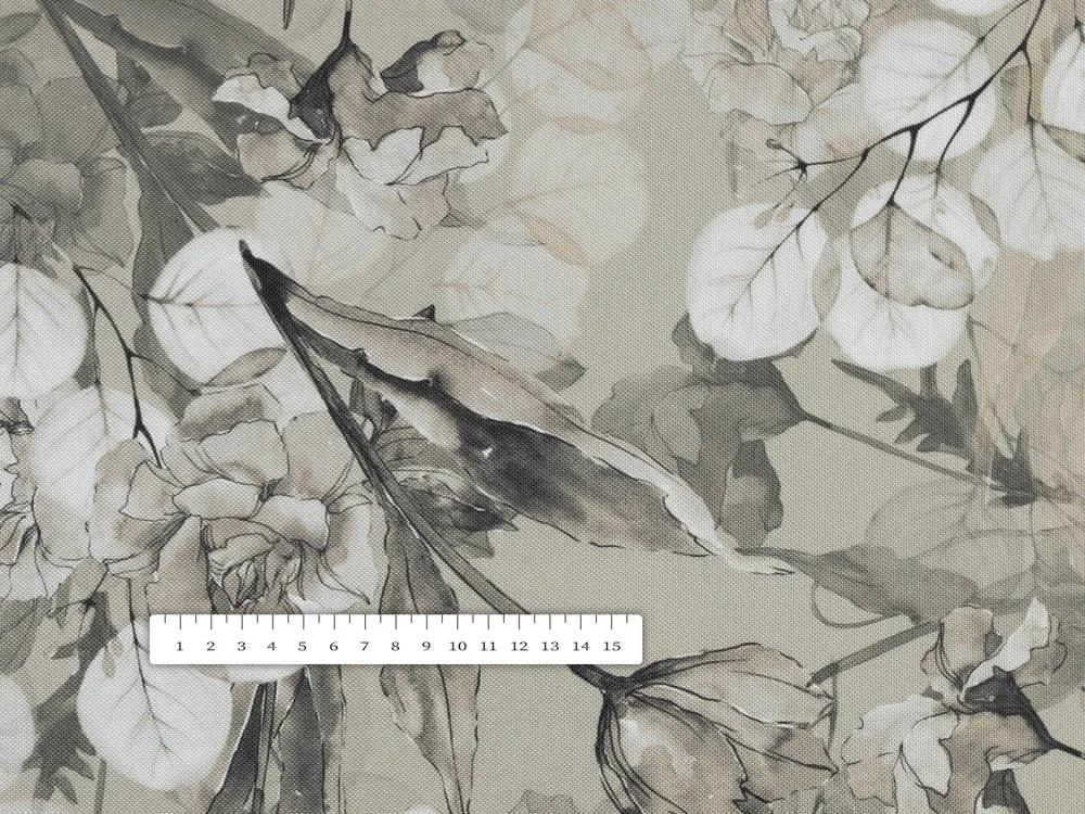 Biante Dekorační povlak na polštář TF-057 Květy s eukalyptem na hnědobéžovém 40 x 40 cm