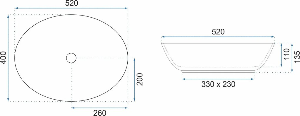 Rea Margot umyvadlo, 52 x 40 cm, zlatá/modrá, REA-U8709