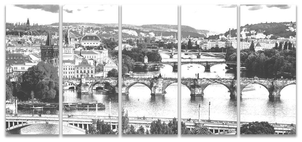 Malvis ® Obraz Praha tužkou Velikost (šířka x výška): čtyřdílné panorama - 120x30 cm