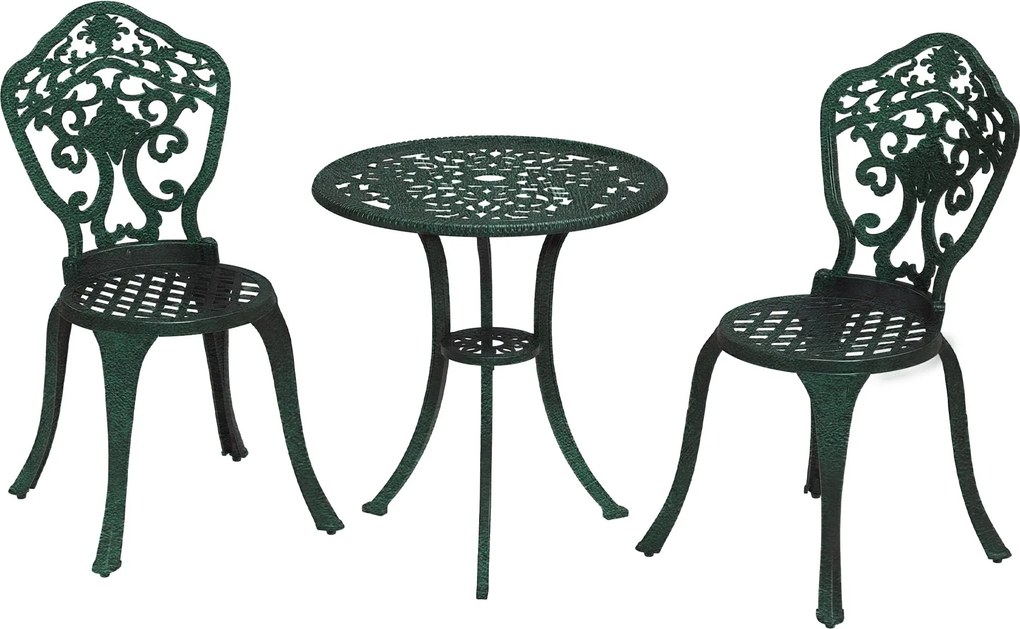 Bistro set do zahrady Outsunny z hliníku, 3dílná souprava zahradního nábytku (2 židle + 1 kulatý stůl), vzhled kovaného železa | Aosom