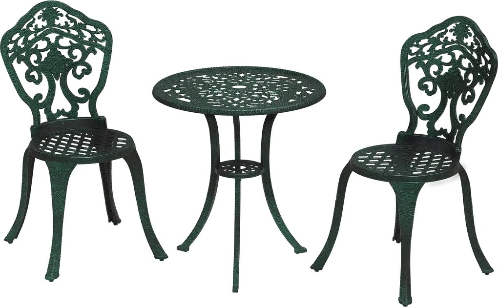 Bistro set do zahrady Outsunny z hliníku, 3dílná souprava zahradního nábytku (2 židle + 1 kulatý stůl), vzhled kovaného železa | Aosom