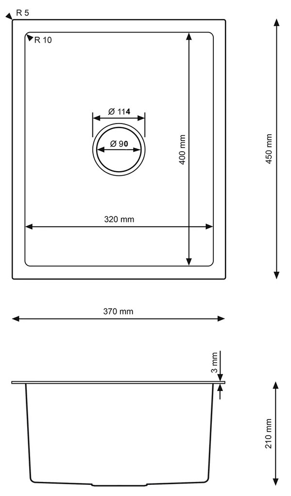 Velazo Dřez 1 komorový, nerez - , 37x45 cm, grafit