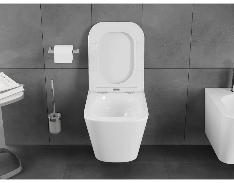 Mexen Teo, závěsná WC mísa 510x345x340 mm, Rimless Tornádo + WC sedátko z duroplastu, bílá lesklá, 30850600T