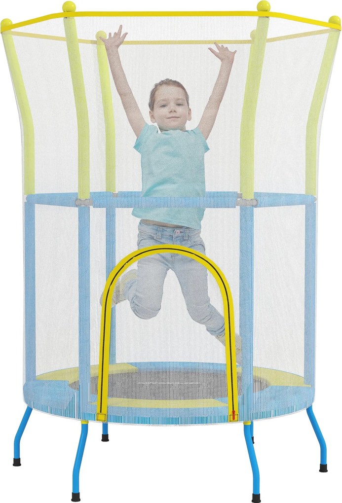 Dětský trampolína AIYAPLAY Ø140x190 cm pro děti ve věku 3-6 let se síťkou a měkčenými tyčemi, nosnost 45 kg, pro vnitřní použití, vícebarevný | Aosom