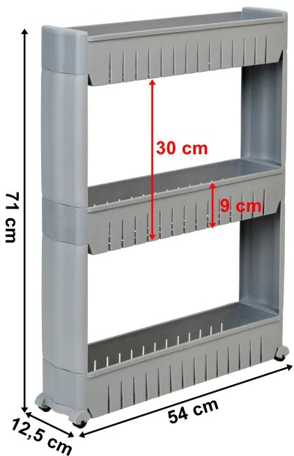 Pojízdný regál LEIRA 3 police šedý