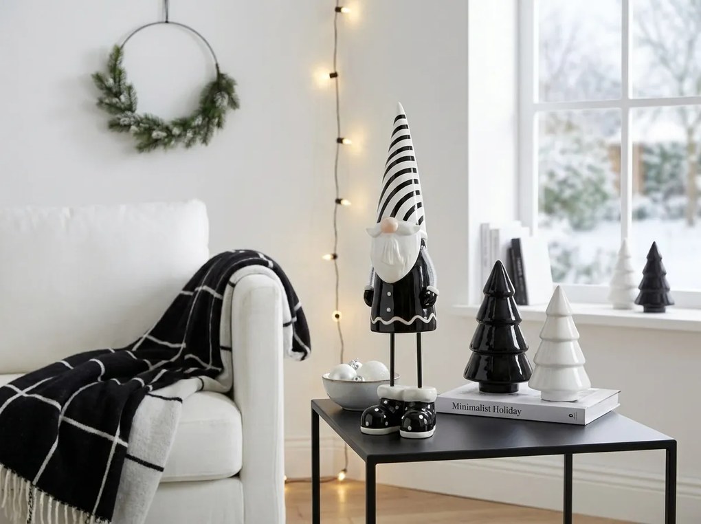 Vánoční skřítek STRIPE GNOME 41 cm, černo-bílý
