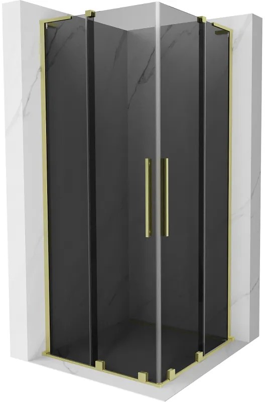 Mexen Velar L Duo, sprchový kout s posuvnými dveřmi 100 x 100 cm, 8mm šedé sklo, zlatá matná, 871-100-100-02-43-55