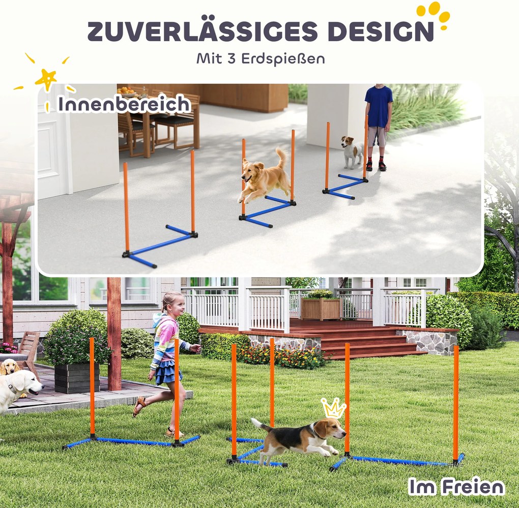 Agility set pro psy 3dílné agility vybavení se slalomovými tyčemi Taška na přenášení Výcviková sada pro všechny velikosti psů Oranžová barva