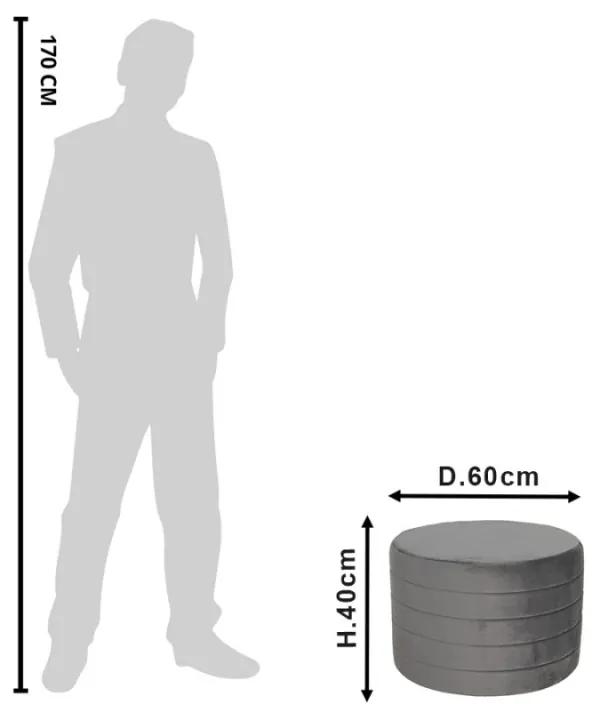 Velký šedý sametový puf Tom – 60x40 cm