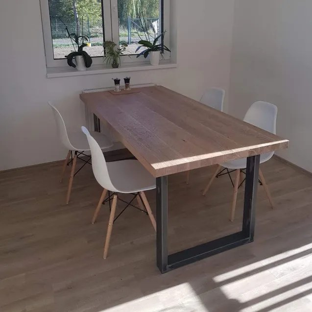 KULHÁNEK Jídelní stůl s drásaným povrchem Velikost desky: 190x80 cm, Odstín podnože: černá s jemnou strukturou - JS RAL 9005