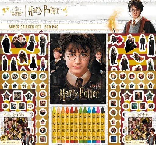 Samolepkový set 500ks Harry Potter s blokem a voskovkami 12ks v sáčku