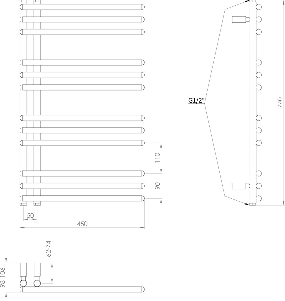 Aqualine POSEIDON otopné těleso 450 x 740 mm bílá PS474
