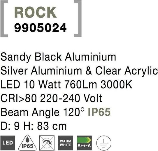 NV 9905024 Venkovní sloupkové svítidlo ROCK černý hliník stříbrný hliník a čirý akryl LED 8W 3000K 220-240V 120st. IP65 - NOVA LUCE