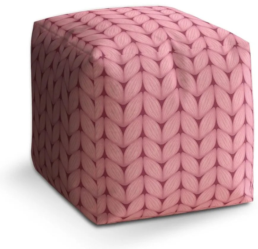 Taburet Cube růžové pletení z vlny, růžová
