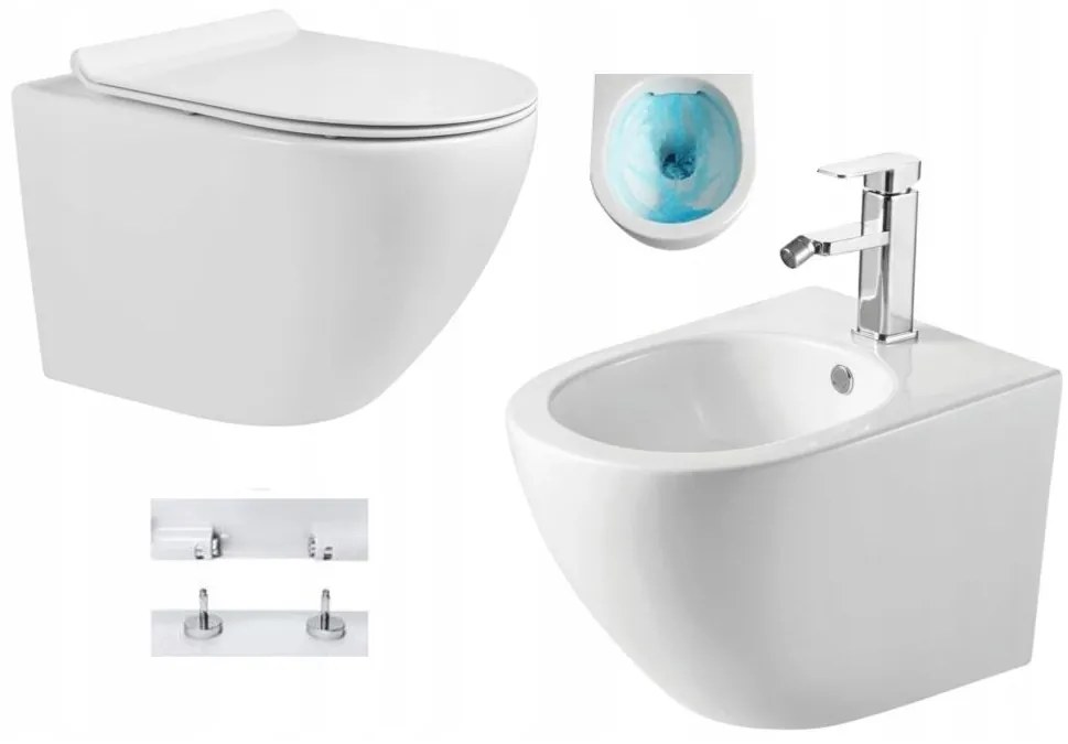 Závěsný set Mexen Fenix + WC Lena + bidet + tlačítko, bílá, 2010000014622