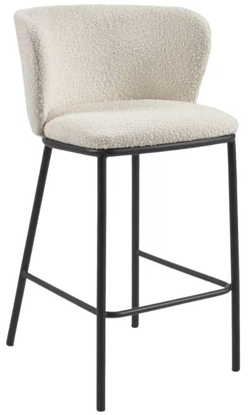 Bílá bouclé barová židle Kave Home Ciselia 65 cm