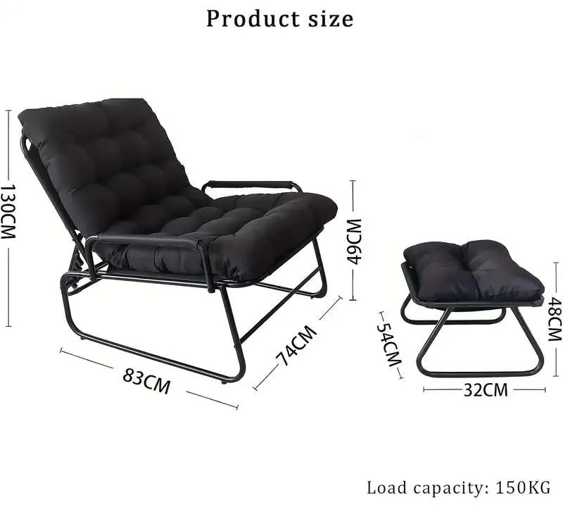 Křeslo relaxační, polohovací, s podnožkou, kov, látka, černá/černá, NoBi MARKEN