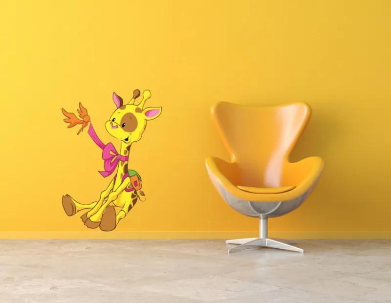 Barevná samolepka na zeď - Žirafa s ptáčkem (83x120 cm) - PopyDesign