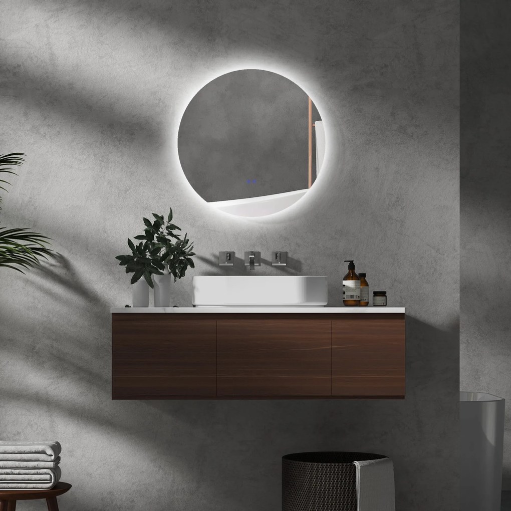 kleankin koupelnové zrcadlo, LED, měnící barvy, proti mlhám, dotykový spínač, IP44, Ø 60 cm, bílá