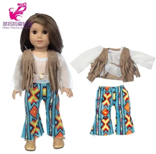 Svatební oblek a jiné oblečení pro panenku AMERICAN GIRL A BABY BORN 43-45 CM Varianta: hippies tričko s vestičkou, zvonové kalhoty