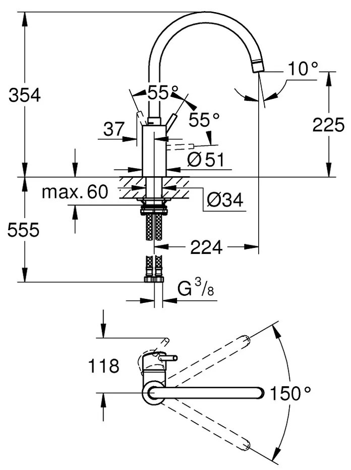 Grohe Concetto - Páková dřezová baterie, supersteel 32661DC3