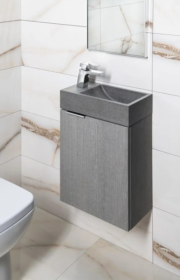 Sapho, CREST L betonové umyvadlo včetně výpusti, 40x22 cm, černý granit, AR403