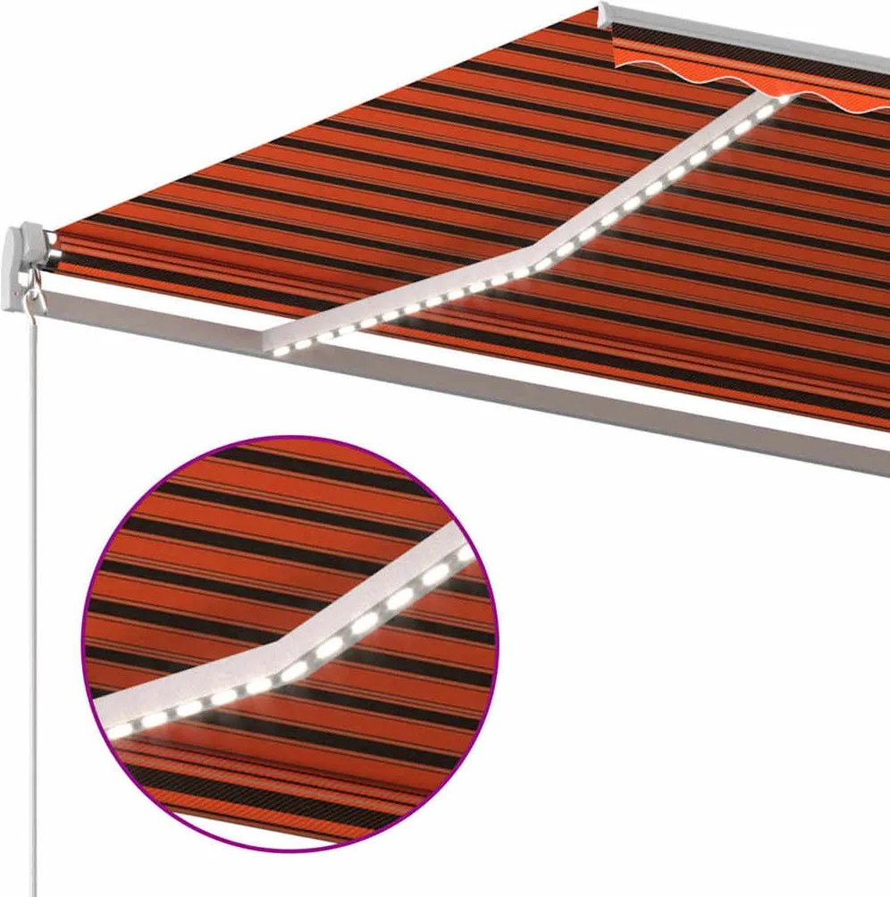 Ručně zatahovací markýza s LED světlem 600x300 cm oranžovohnědá 3068965