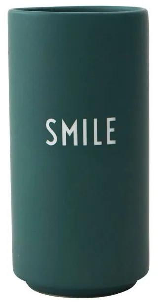 Tmavě zelená porcelánová váza Design Letters Smile, výška 11 cm