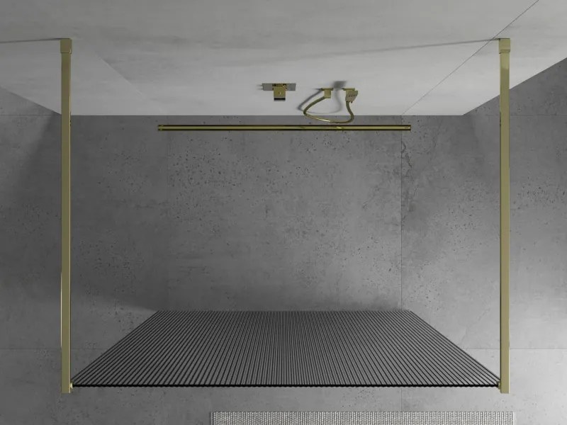 Mexen Kioto, sprchová zástěna Walk-In 100 x 200 cm, 8mm sklo s žebrovým vzorem, zlatý profil, 800-100-002-50-09