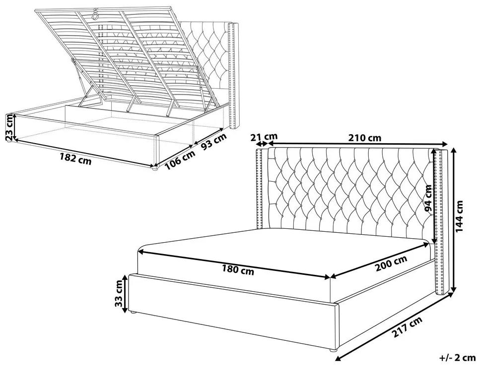 Sametová postel s úložným prostorem 180 x 200 cm světle šedá LUBBON Beliani
